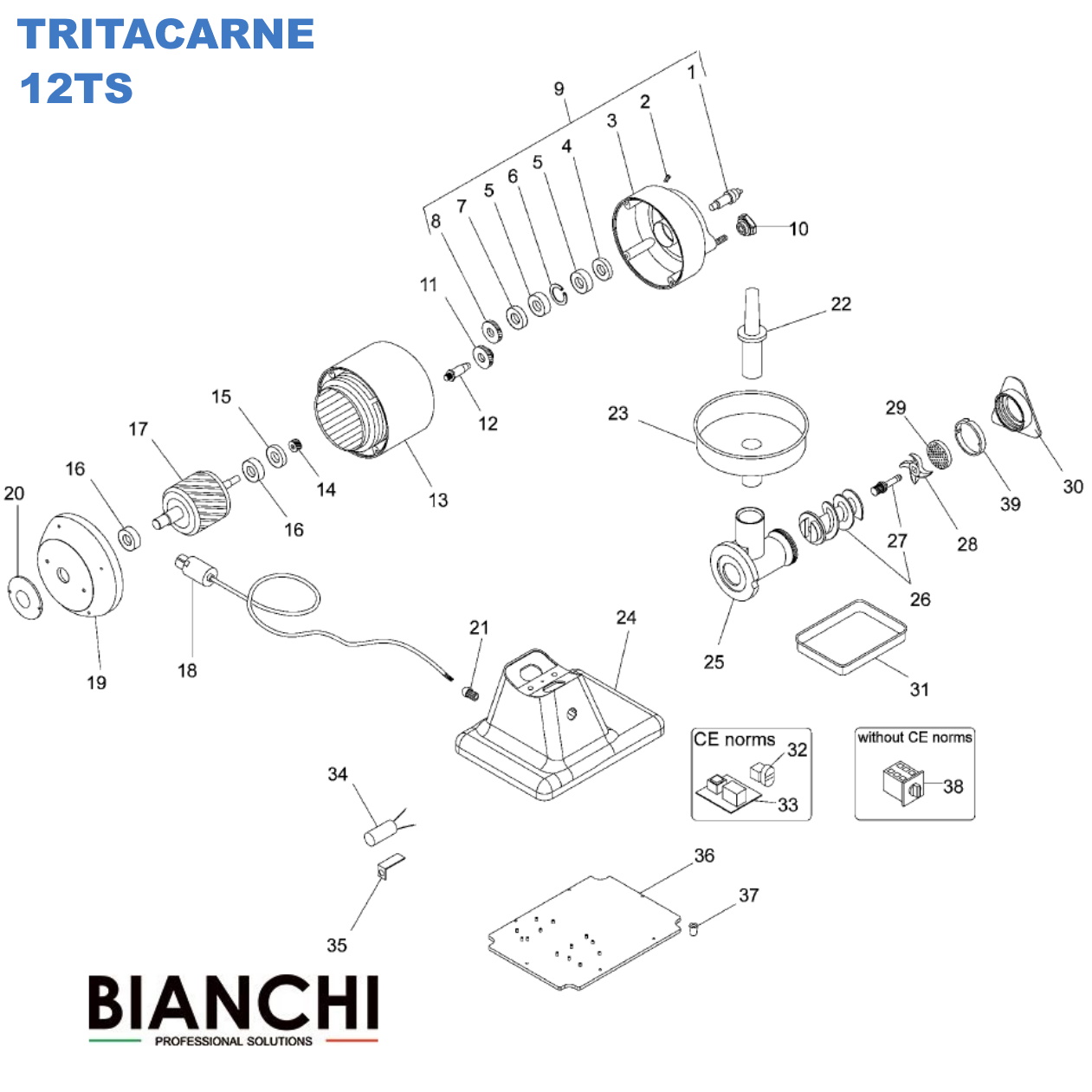 Exploded view for spare parts for Fimar 12TS meat grinder - Bianchi ...